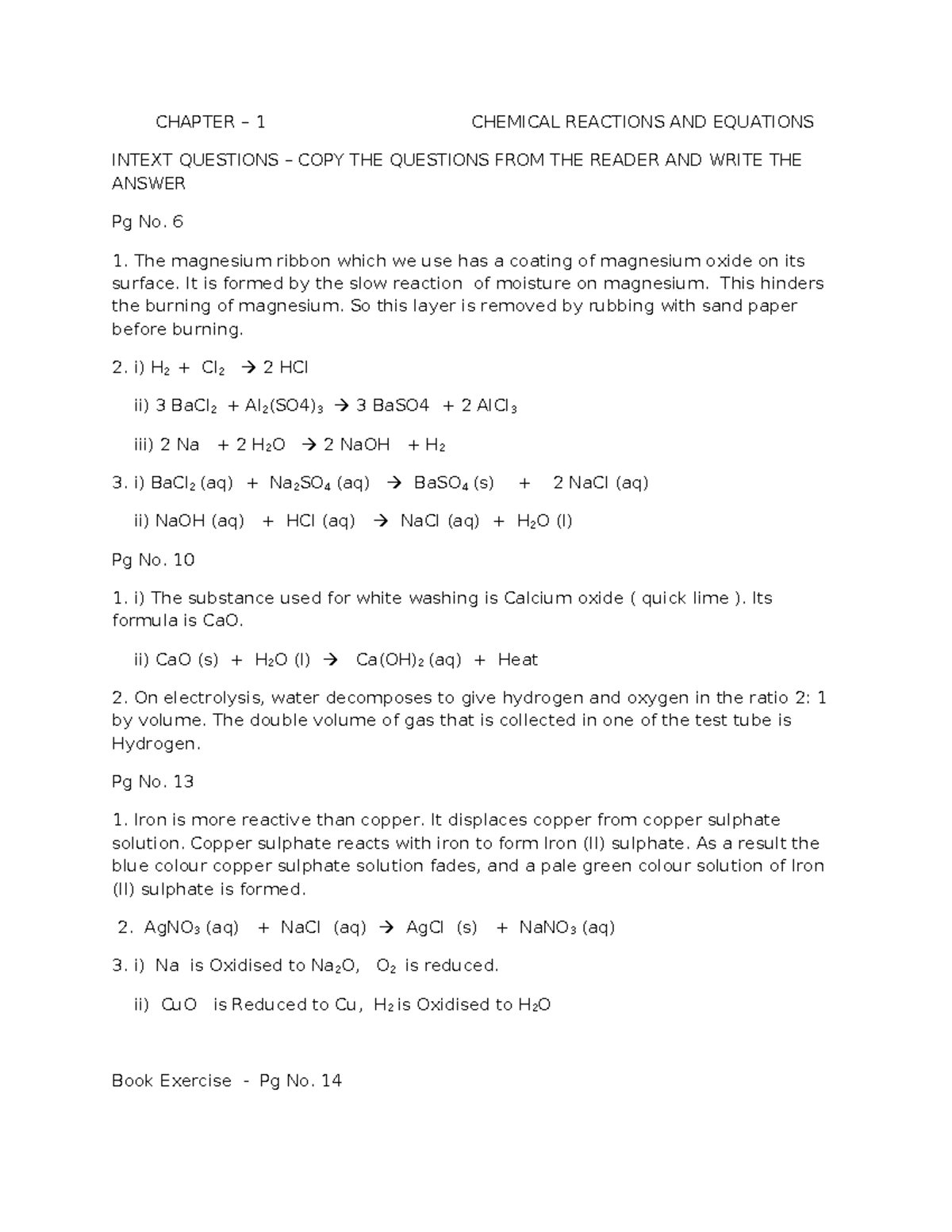 Chemistry Chemical Reactions and Chemical Equations - CHAPTER – 1 ...