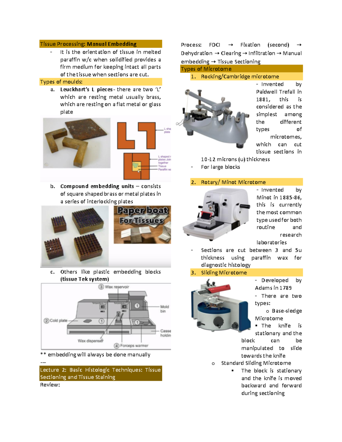 Tissue Processing Manual Embedding - Lecture Notes for Basics - Studocu