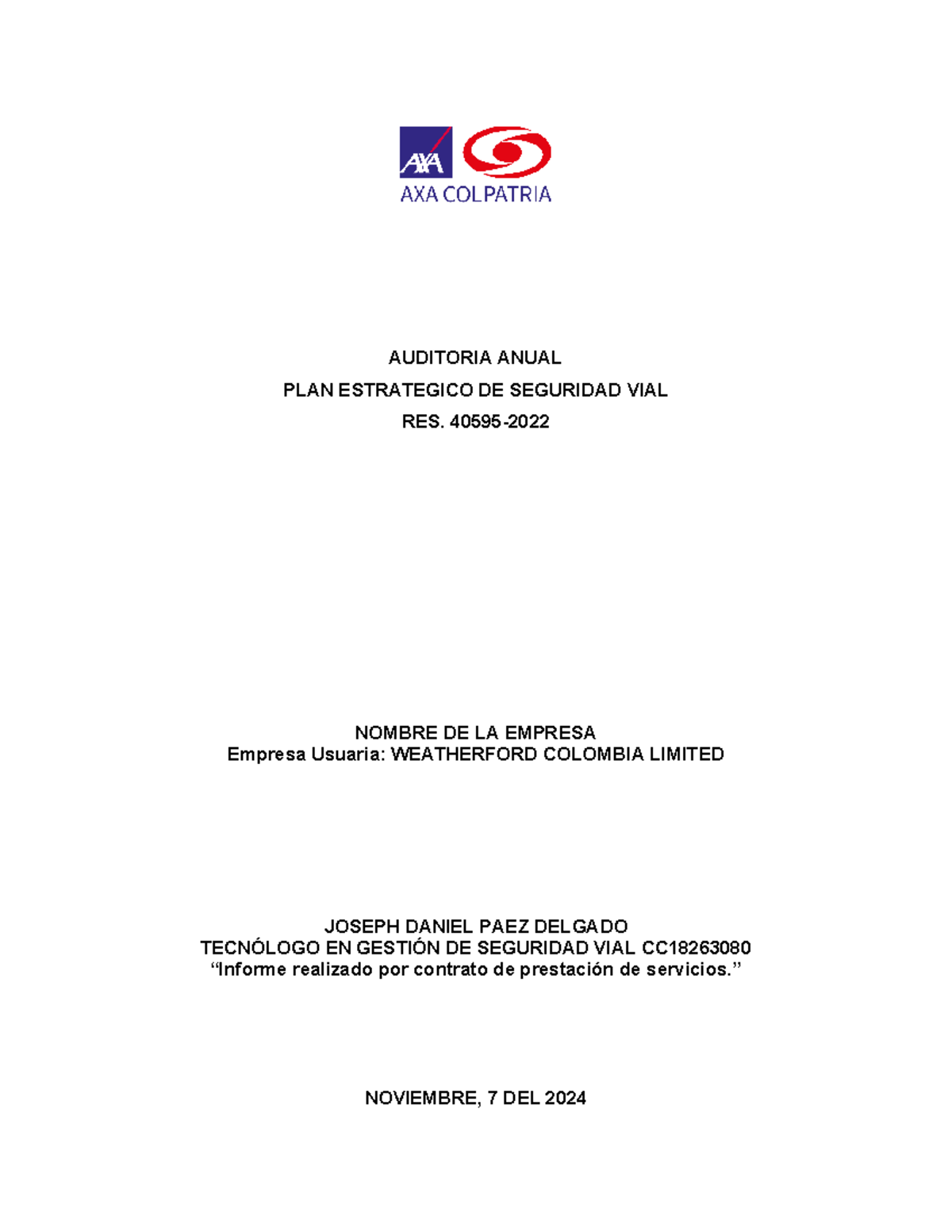 Informe Técnico sobre Auditoría Anual del PESV - WEATHERFORD COLOMBIA ...