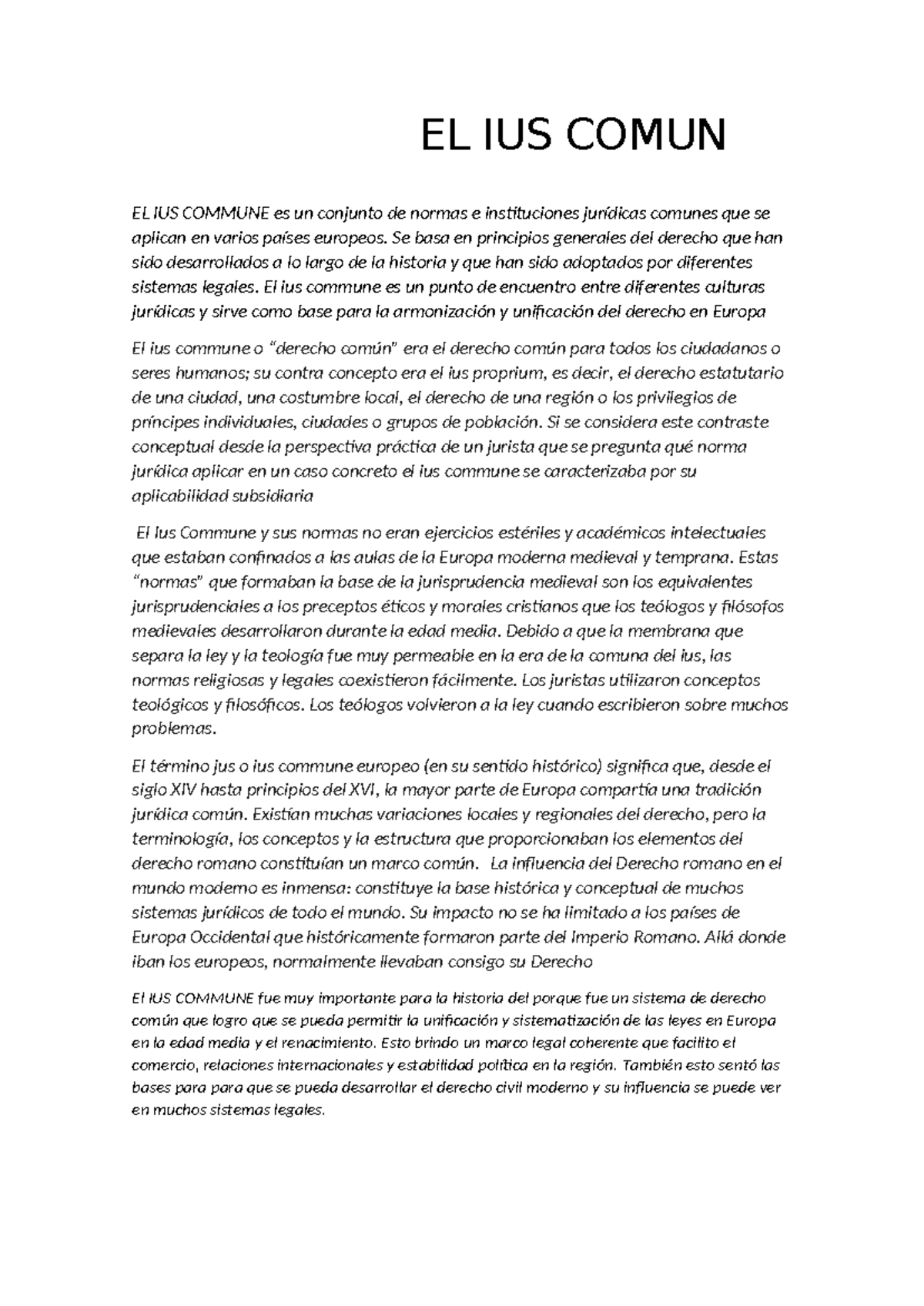 EL IUS COMMUNE: Historia y Significado en el Derecho Europeo - Studocu