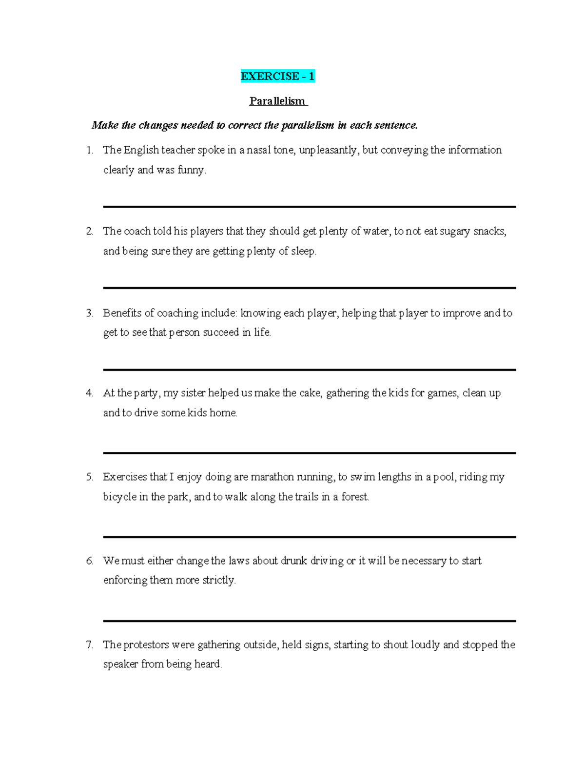 Parallelism Exercise 1: Correcting Sentence Structures - Studocu