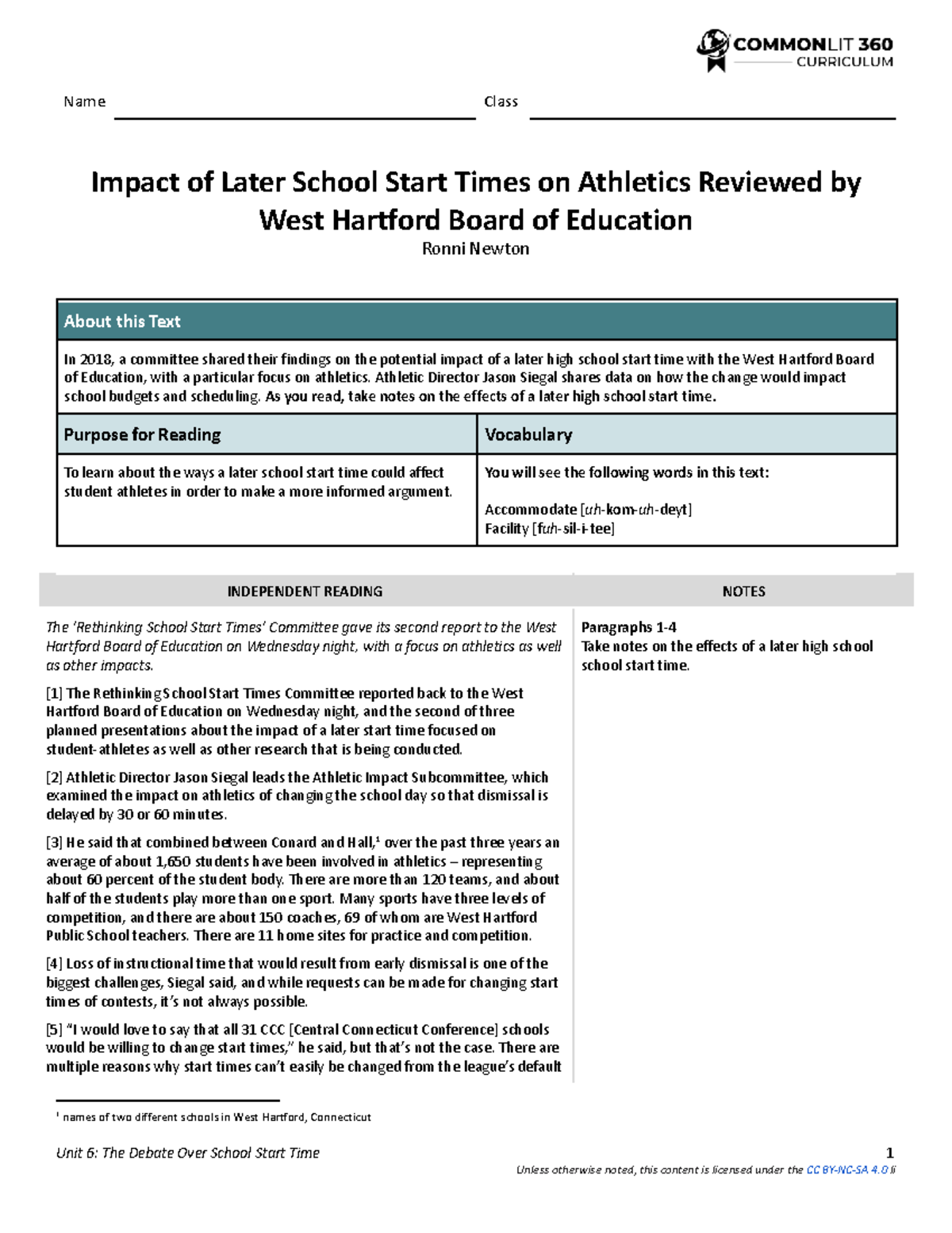 Impact of Later School Start Times on Athletics: A Review for 8G Unit 6 ...