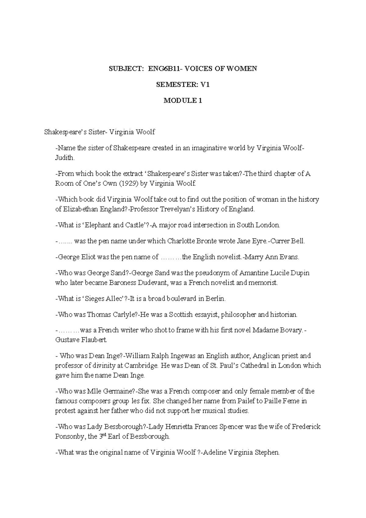 VM- Notes - Summary B. A English language and literature - SUBJECT ...
