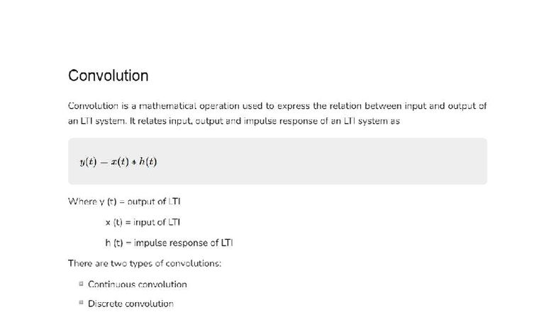 Convolution Lecture 1 - Convolution Convolution is a mathematical operation used to express the ...