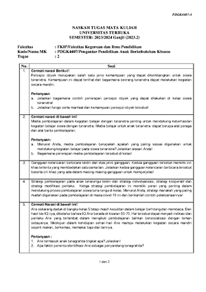 Soal pdgk4301 tmk2 4 - xttdctcy - PDGK4301- 4 1 dari 1 NASKAH TUGAS MATA KULIAH UNIVERSITAS ...