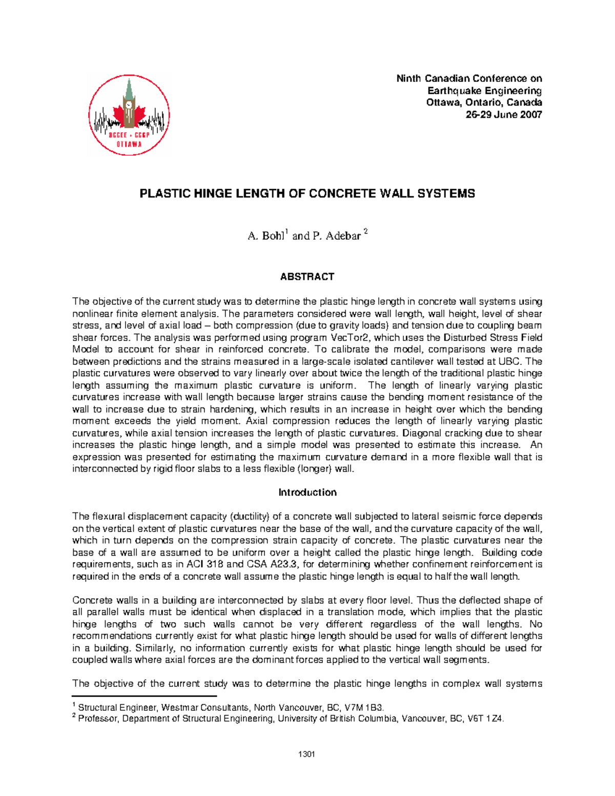 2007 - Bohl - Plastic Hinge Length in Concrete Wall Systems - Studocu