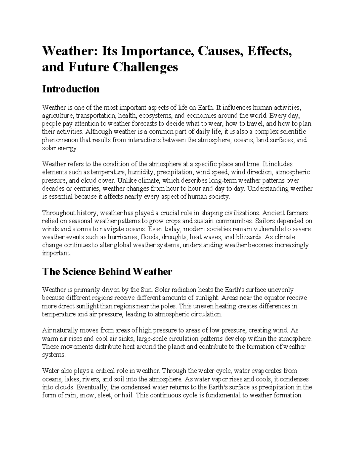 Weather: Importance, Causes, Effects & Future Challenges - Studocu