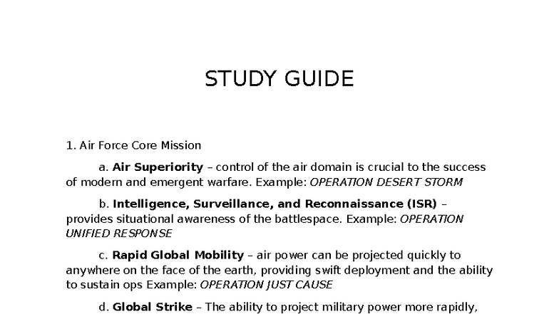 AF Core Mission Study Guide: Key Concepts & Operations - Studocu
