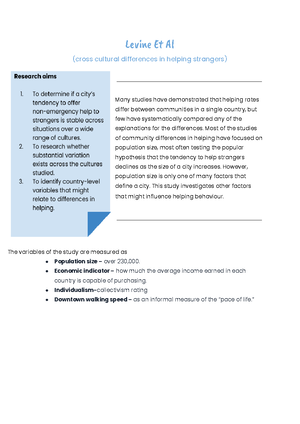 Levine et al study summary - Levine Aim To examine the tendency of ...