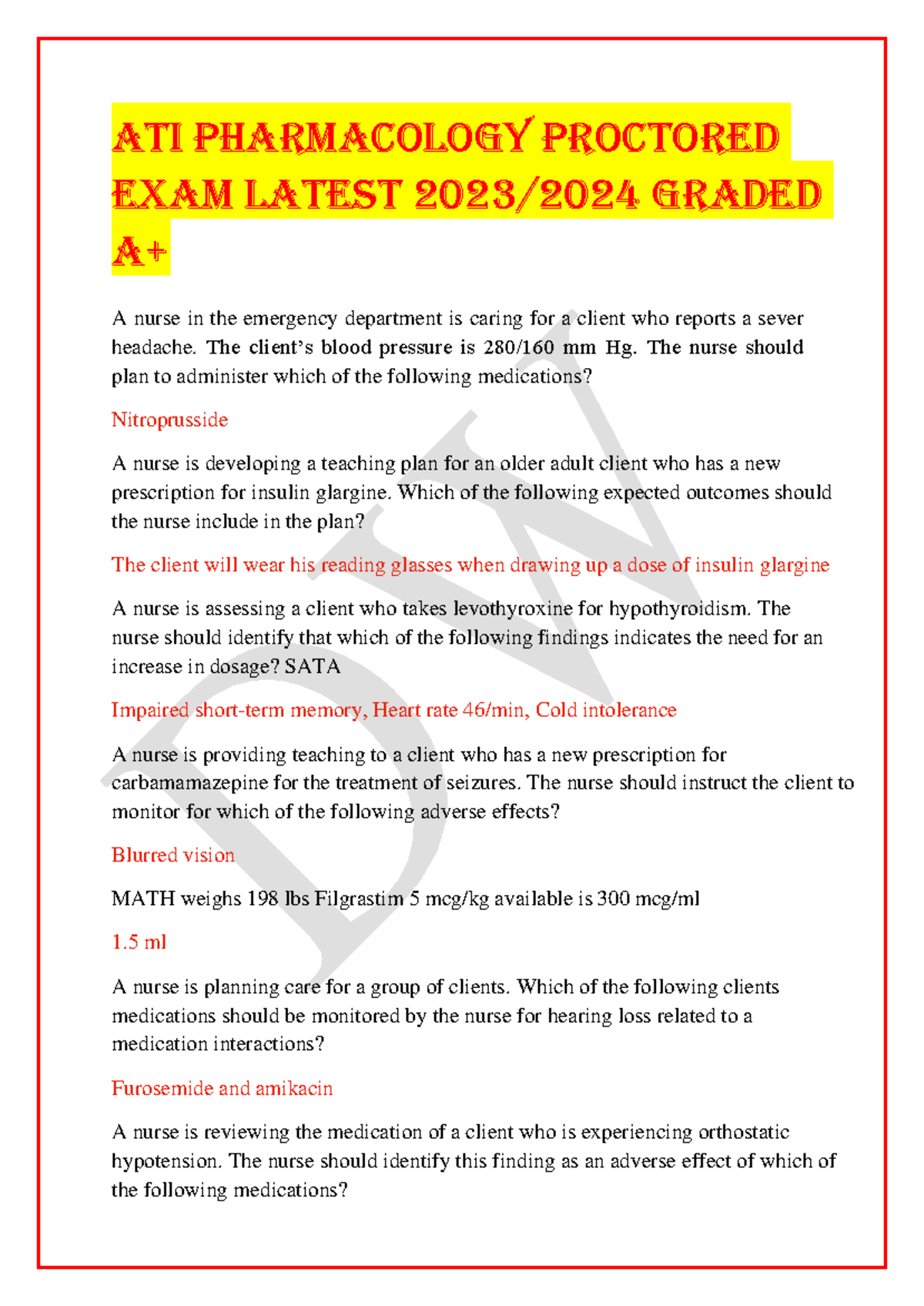 ATI Pharmacology Proctored Exam Study Guide 2023 - Studocu