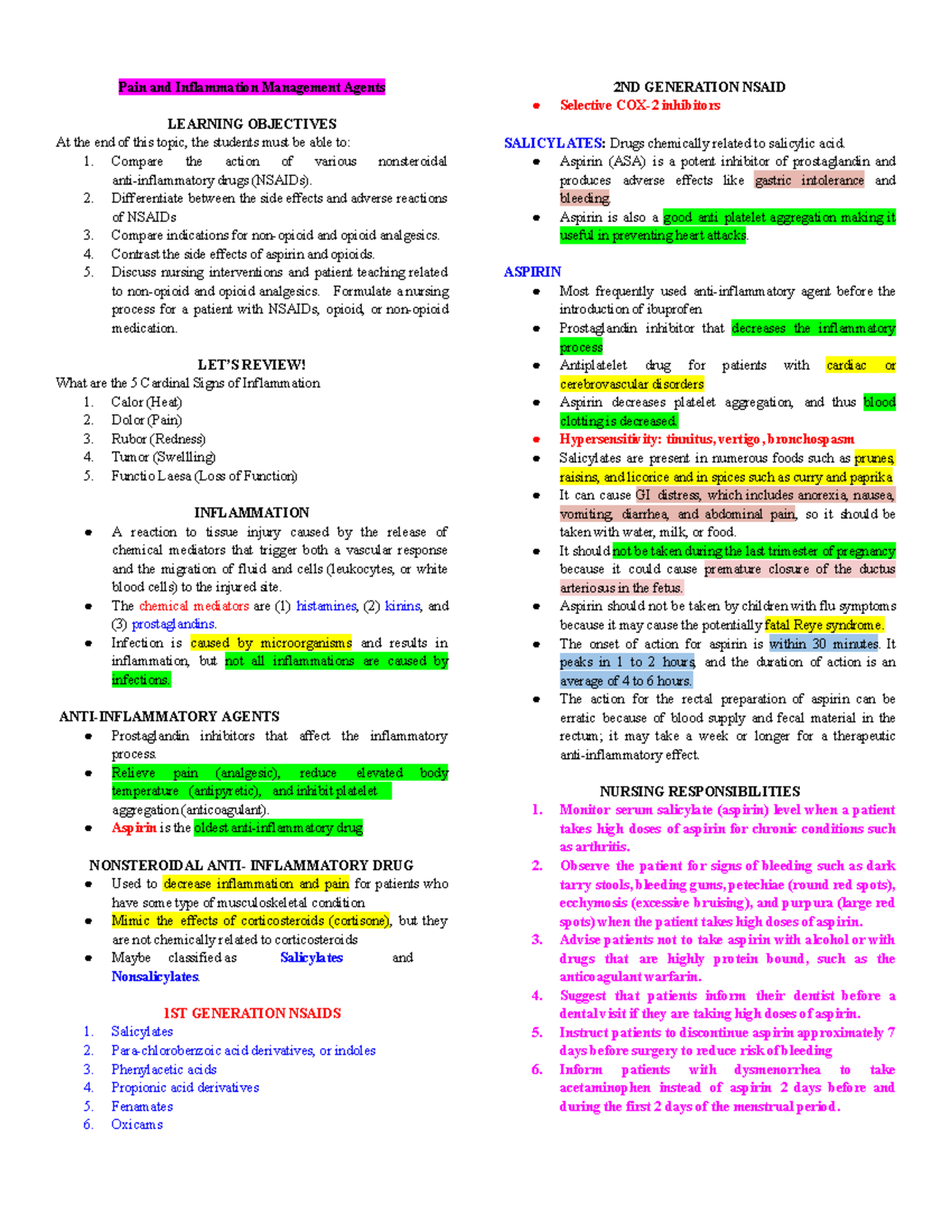 Pharmacology Module 4 - Lecture notes about - Pain and Inflammation ...