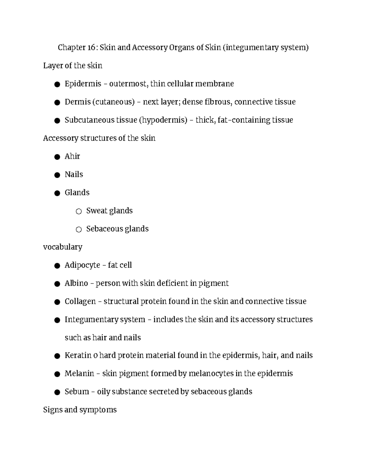 Chapter 16 - Overview of Skin & Accessory Organs (Integumentary System ...
