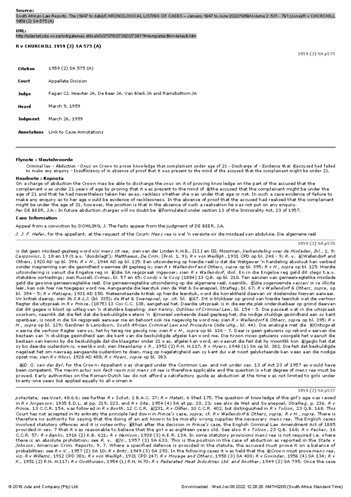 R v Churchill 1959 (2) SA 575 (A) - Abduction & Mens Rea Case Analysis ...