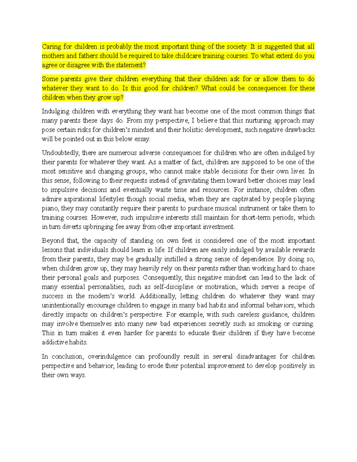 Writing Task 2 - Week 2: Childcare Perspectives and Adult Literacy ...