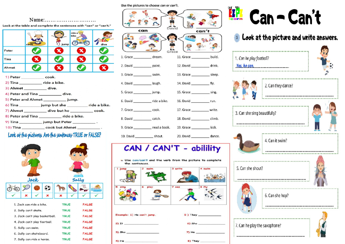 CAN AND CAN'T Exercise - Basic Ability Questions - Studocu