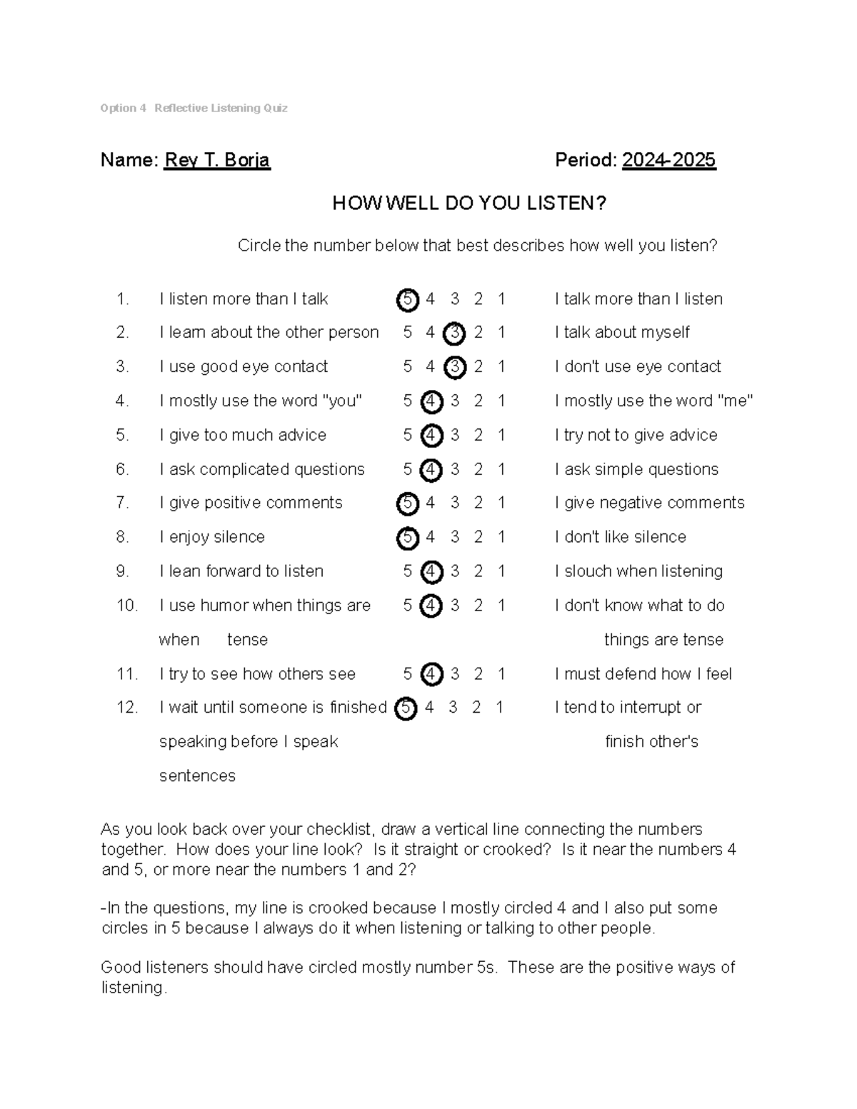 Listening Activity - Option 4 Reflective Listening Quiz Name: Rey T ...