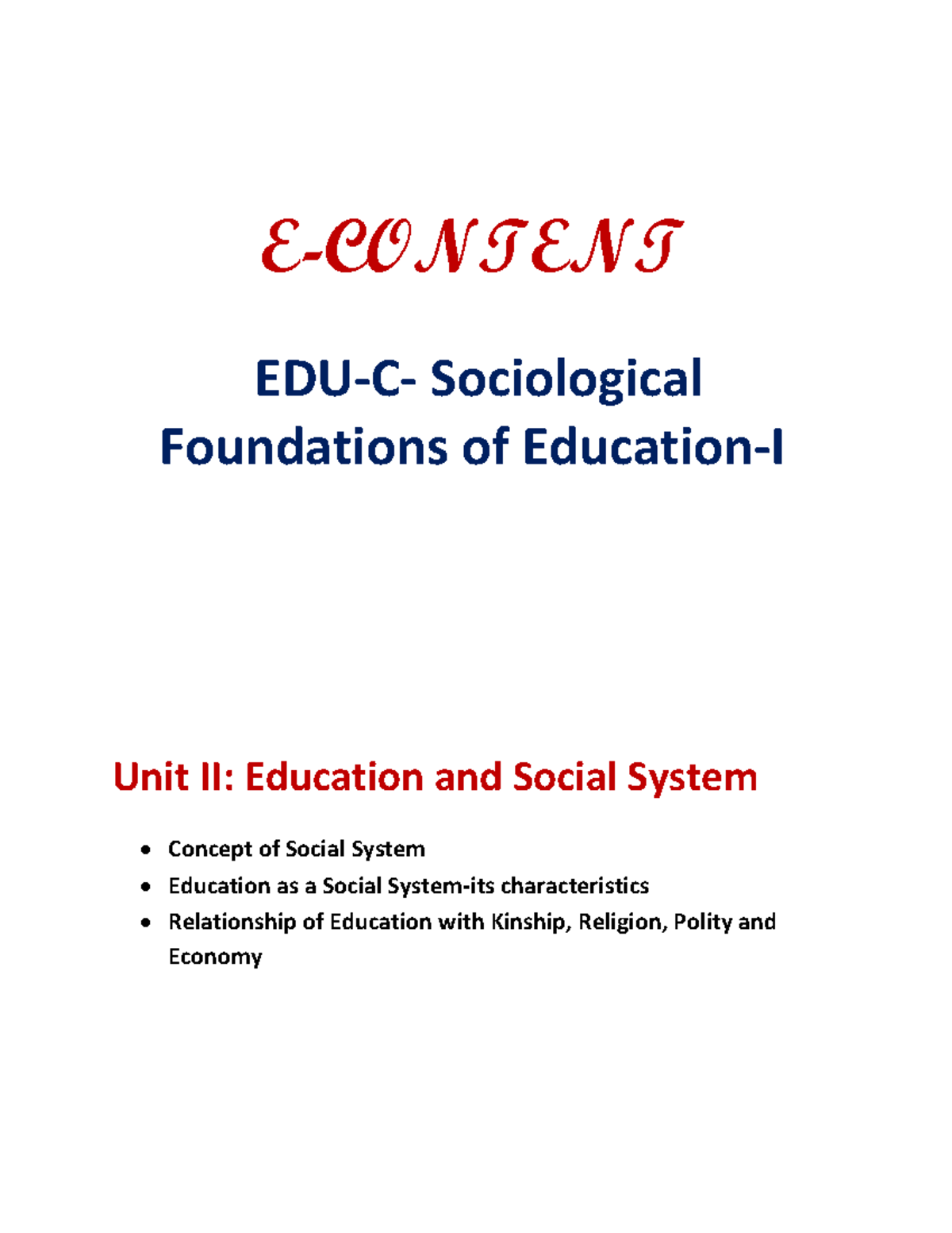 Education and Social System - Concept of Social System Education as a ...