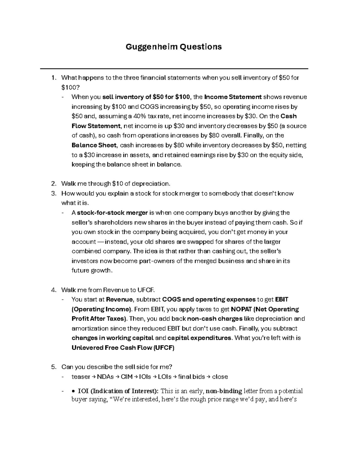 Guggenheim Questions - Investment Banking Overview and Insights - Studocu