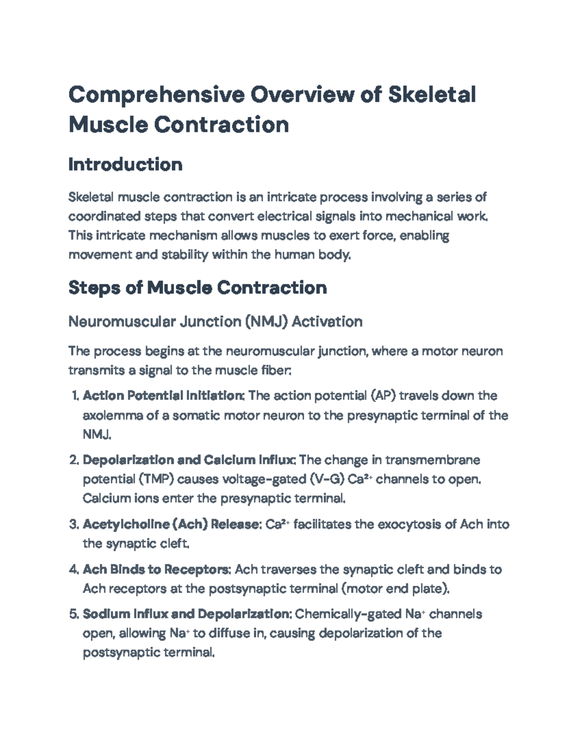 Comprehensive Overview of Skeletal Muscle Contraction - BIOL 101 ...