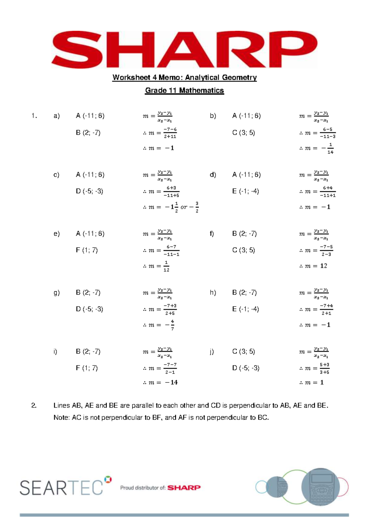 Worksheet 4 Memo: Analytical Geometry Grade 11 Mathematics - Studocu