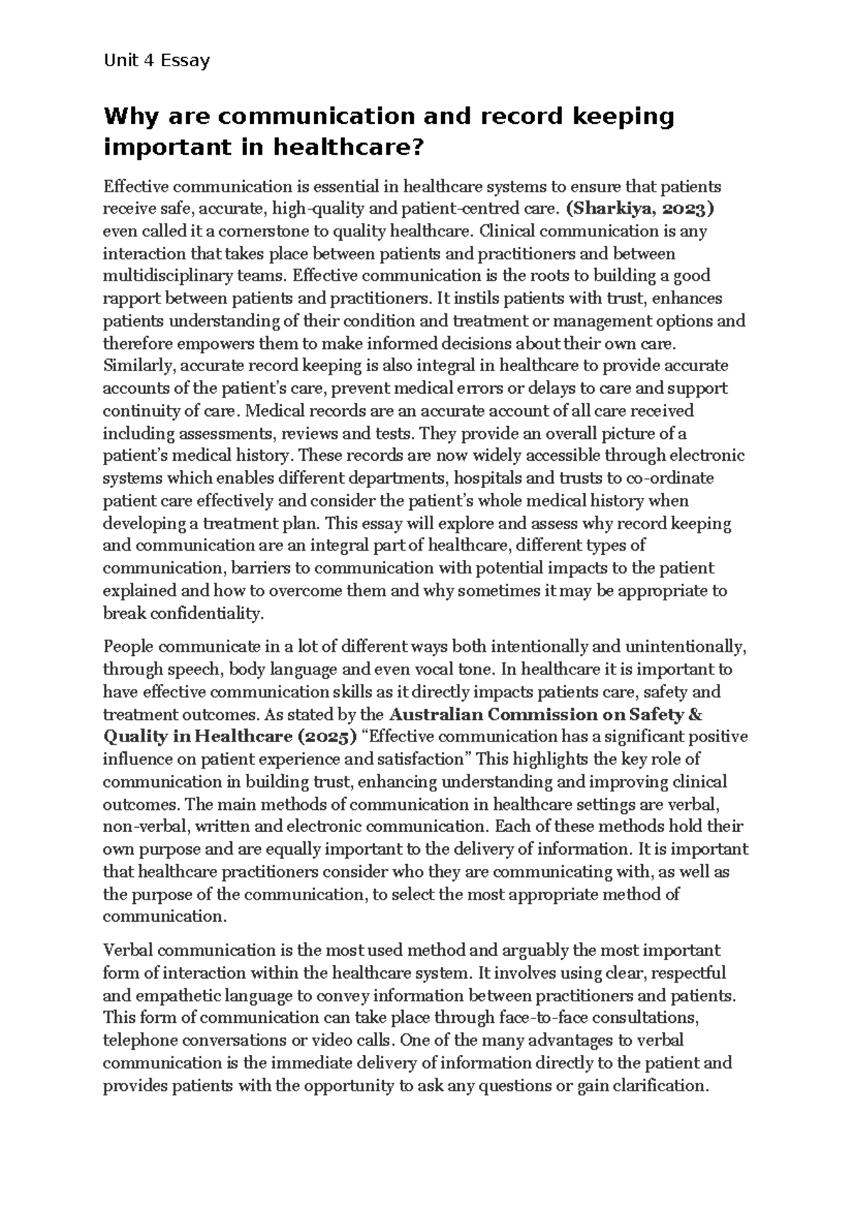 Unit 4 Essay: Importance of Communication & Record Keeping in ...