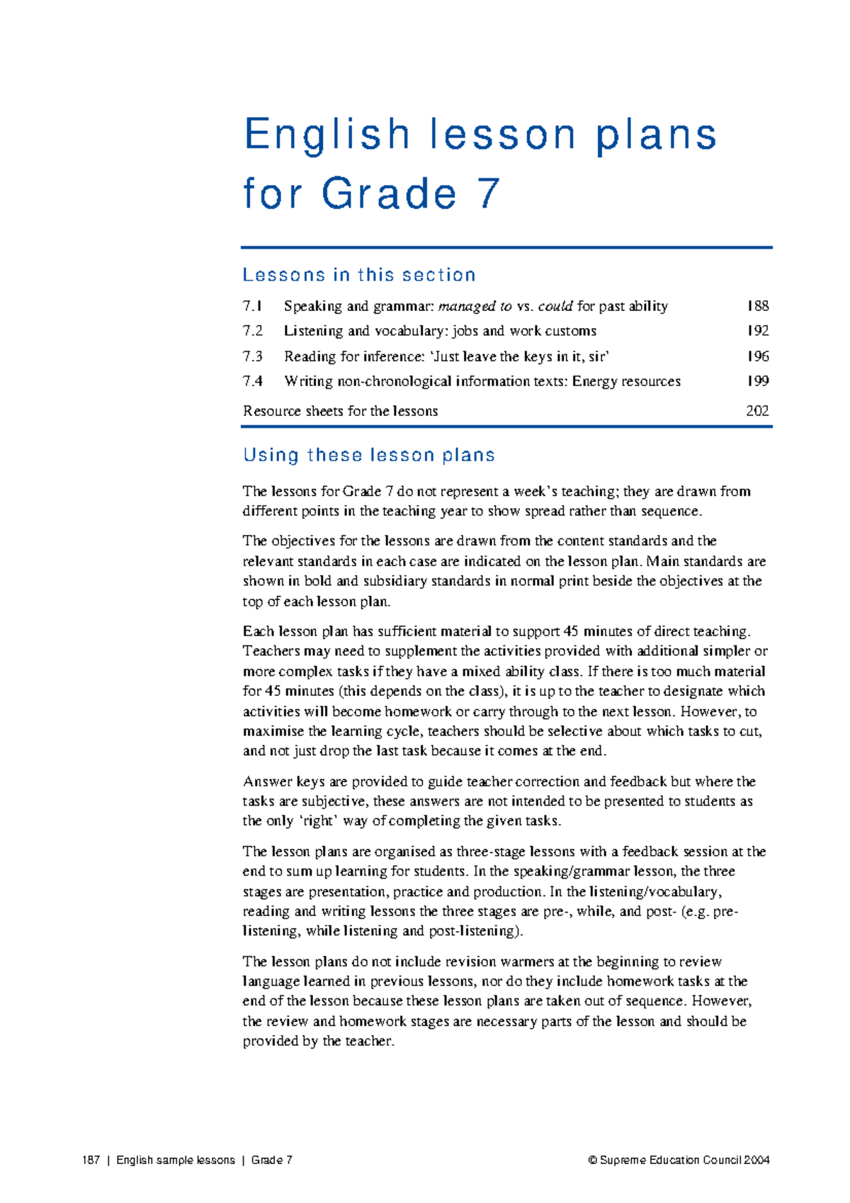 English lesson plans for Grade 7 - English le sson pla ns for Gra de 7 ...