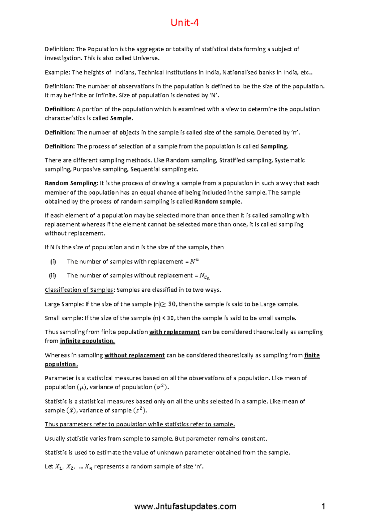 P&S R19 - Unit 4 - Sampling Methods and Estimation Notes - Studocu