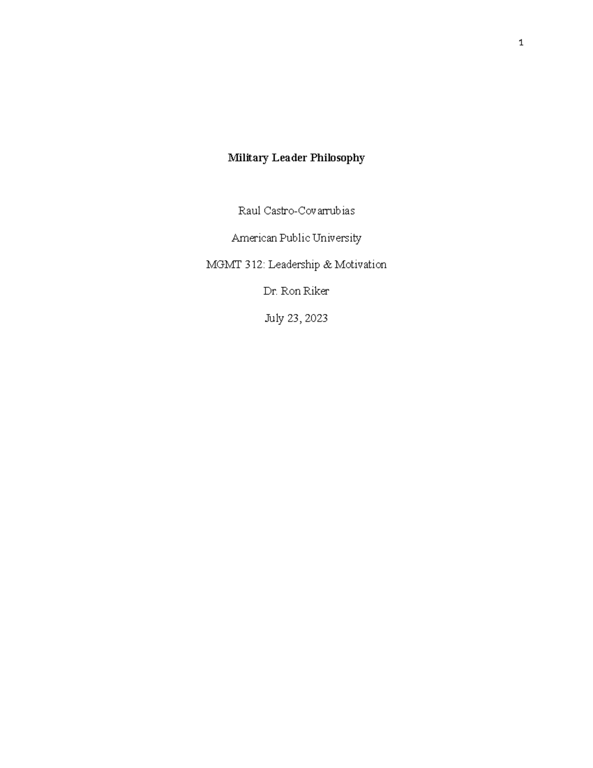Military Leadership Philosophy Research Essay MGMT312 - Studocu