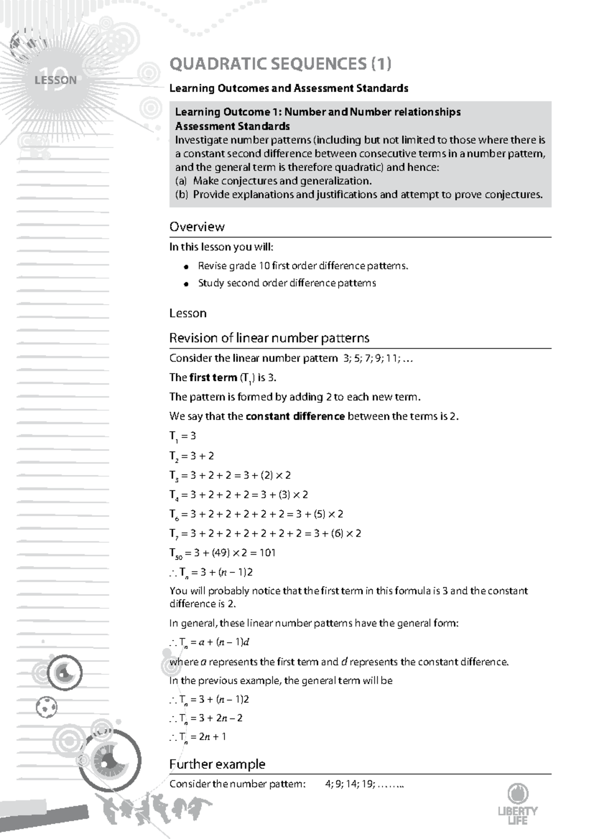 GR11 - Quadratic Sequences 1 - Page 76 QUADRATIC SEQUENCES (1) Learning ...