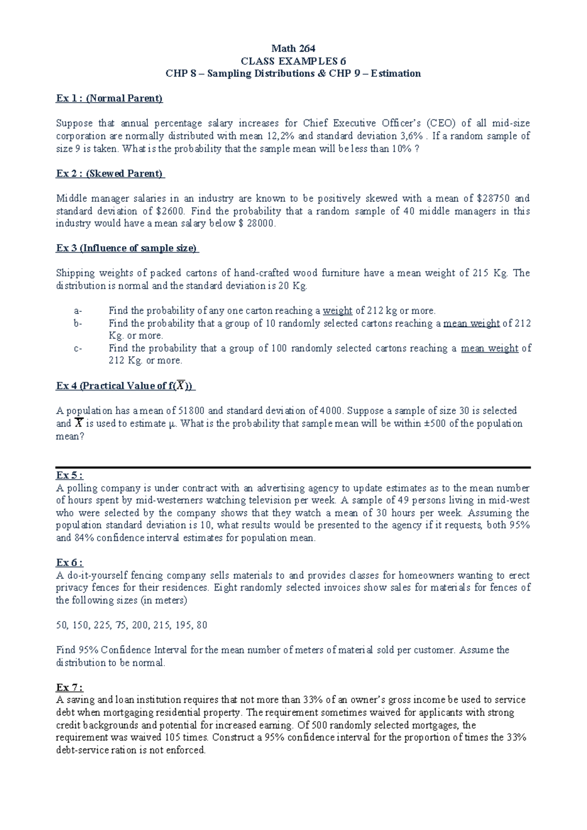 Math 264 Final Exam Notes: Sampling Distributions & Estimation - Studocu