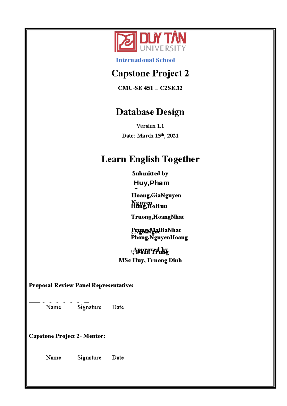 International School Capstone Project 2 C2SE.12 Database Design ...