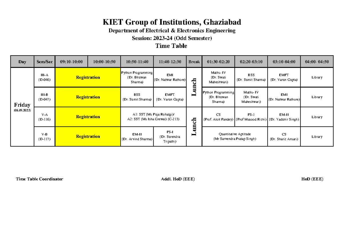 CSE Time Table 2023-24: Class III-A, III-B, V-A & V-B - Studocu