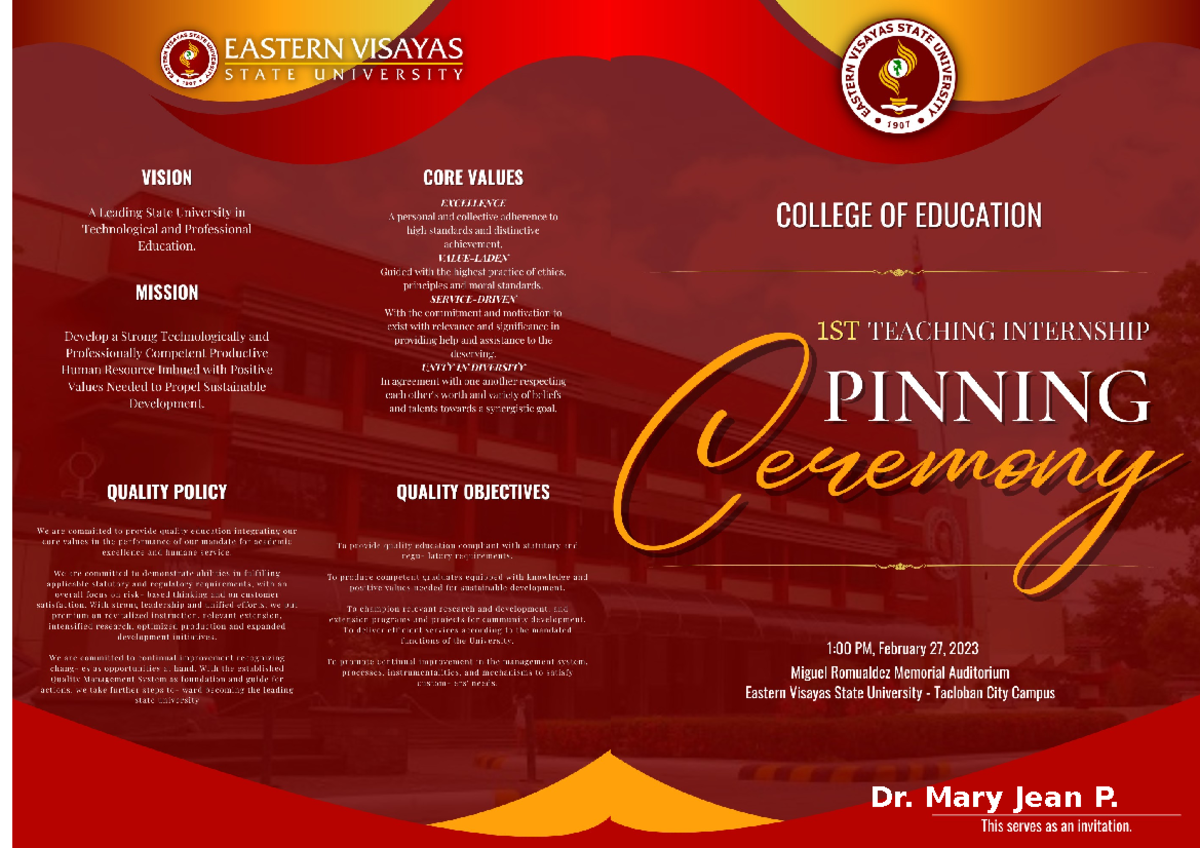 Pinning Ceremony Programme by Dr. Mary Jean P. - Studocu