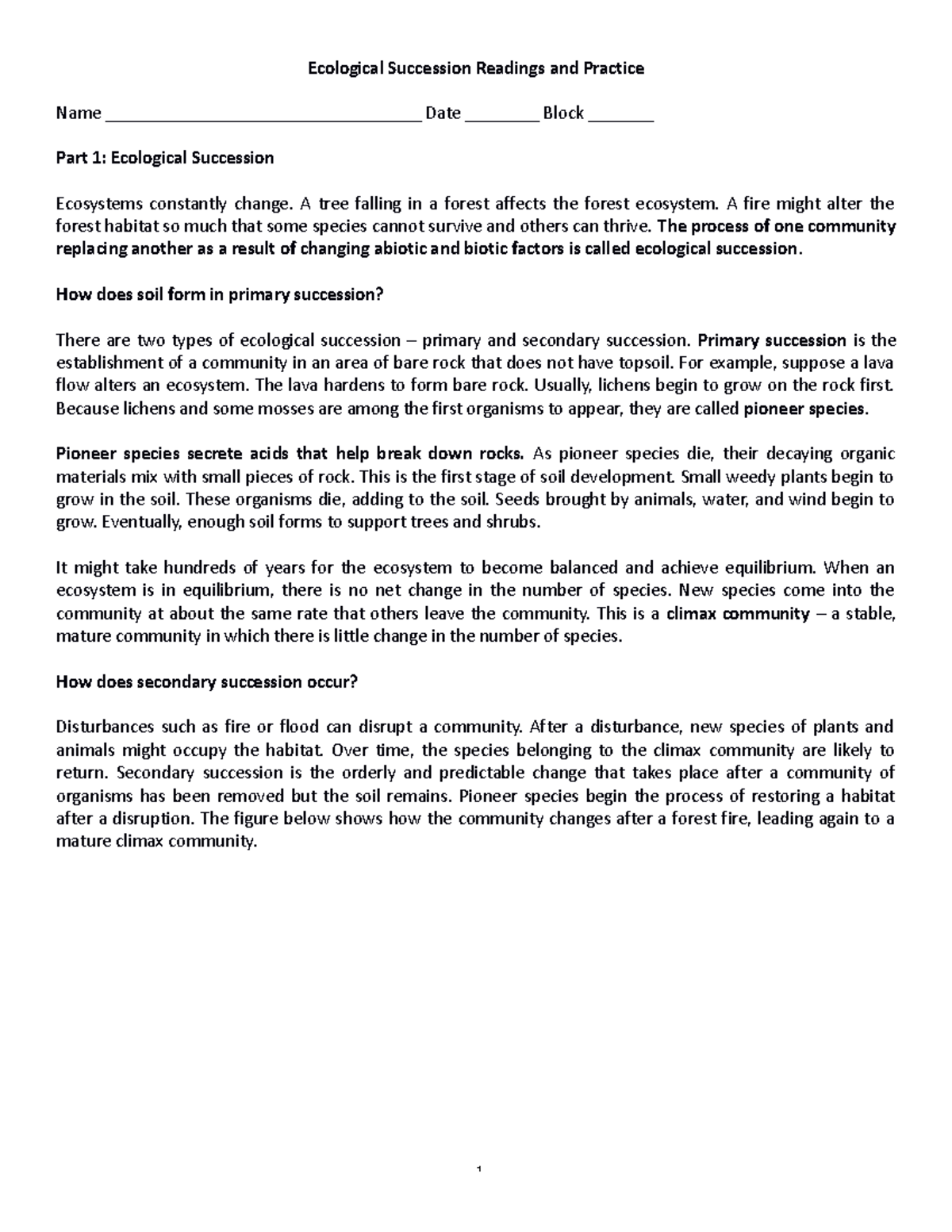 Ecological succession-KEY 2 - Ecological Succession Readings and ...