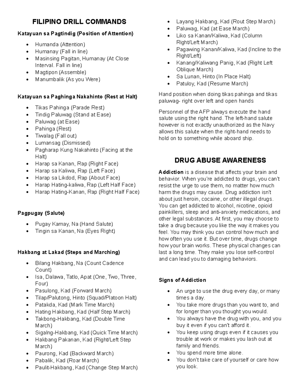 ROTC 101 Midterm Notes on Drill Commands, Drug Awareness, and IEDs ...