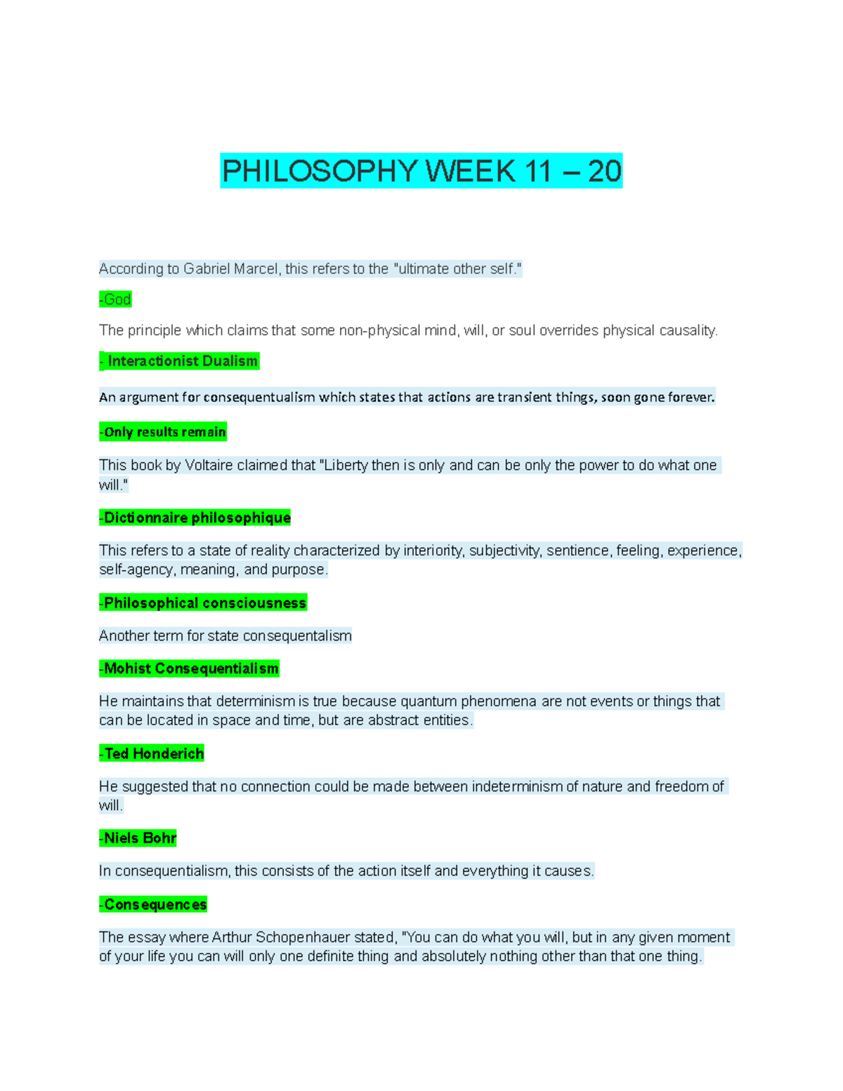 Philosophy Notes for Weeks 11-20 - Grade 11 Review - Studocu