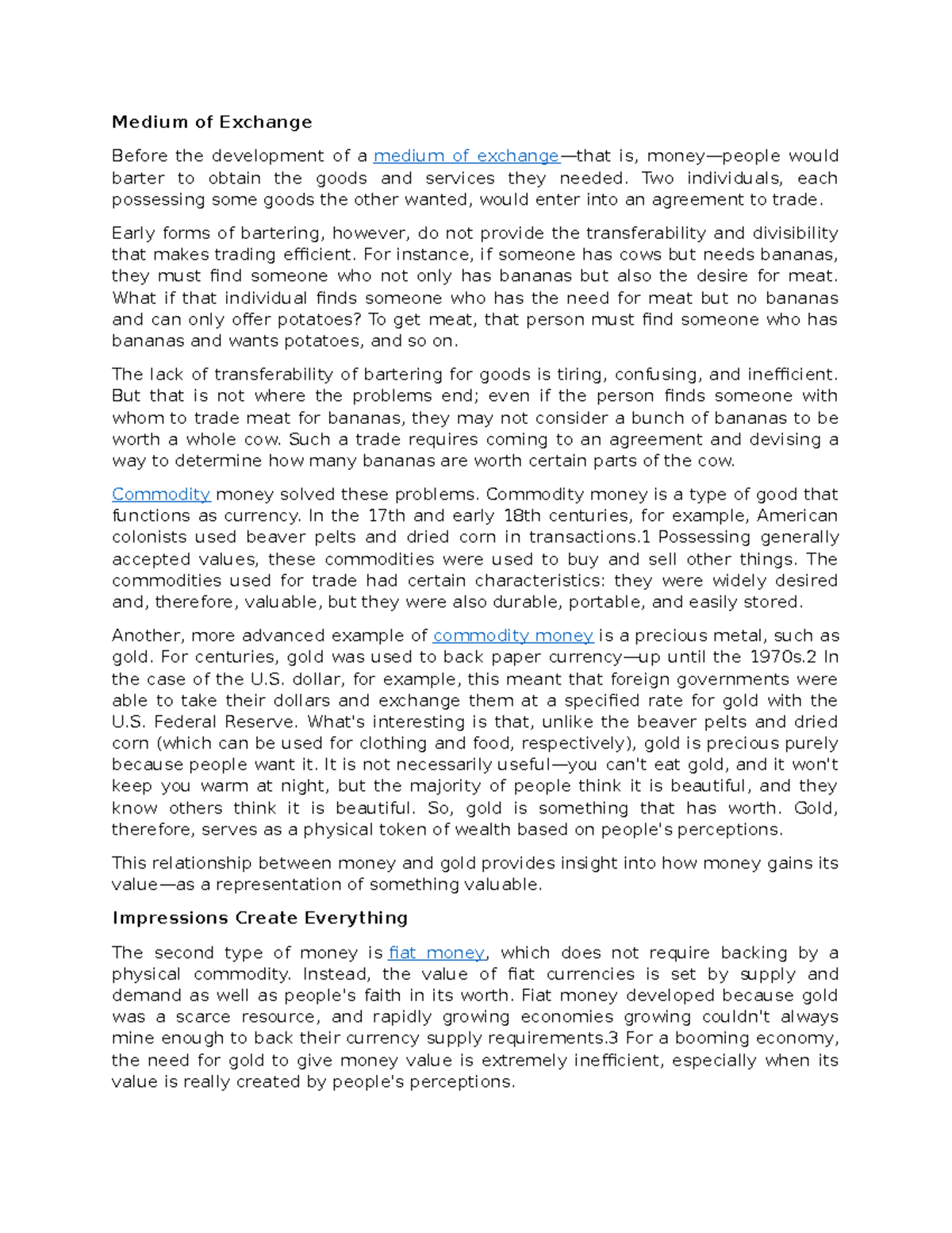 4 Types of Money and Their Creation: From Barter to Fiat - Studocu