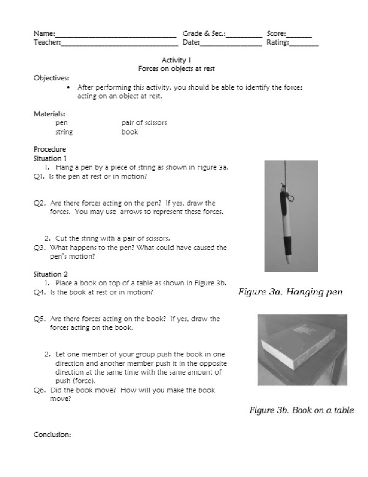 Quarter 1 WEEK 1 Investigating Inertia - Name: Grade Sec.: Score ...