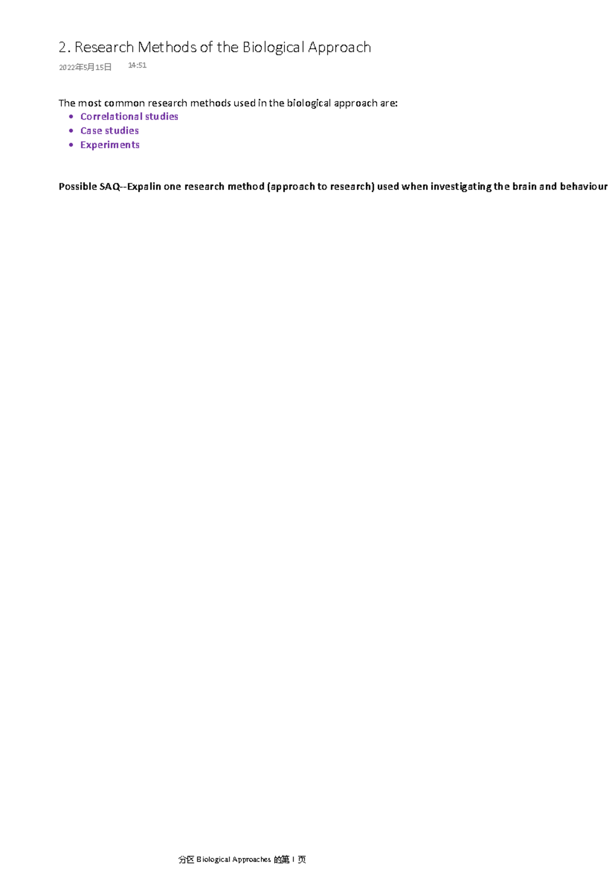 Biological Approaches: Research Methods and Ethical Considerations ...