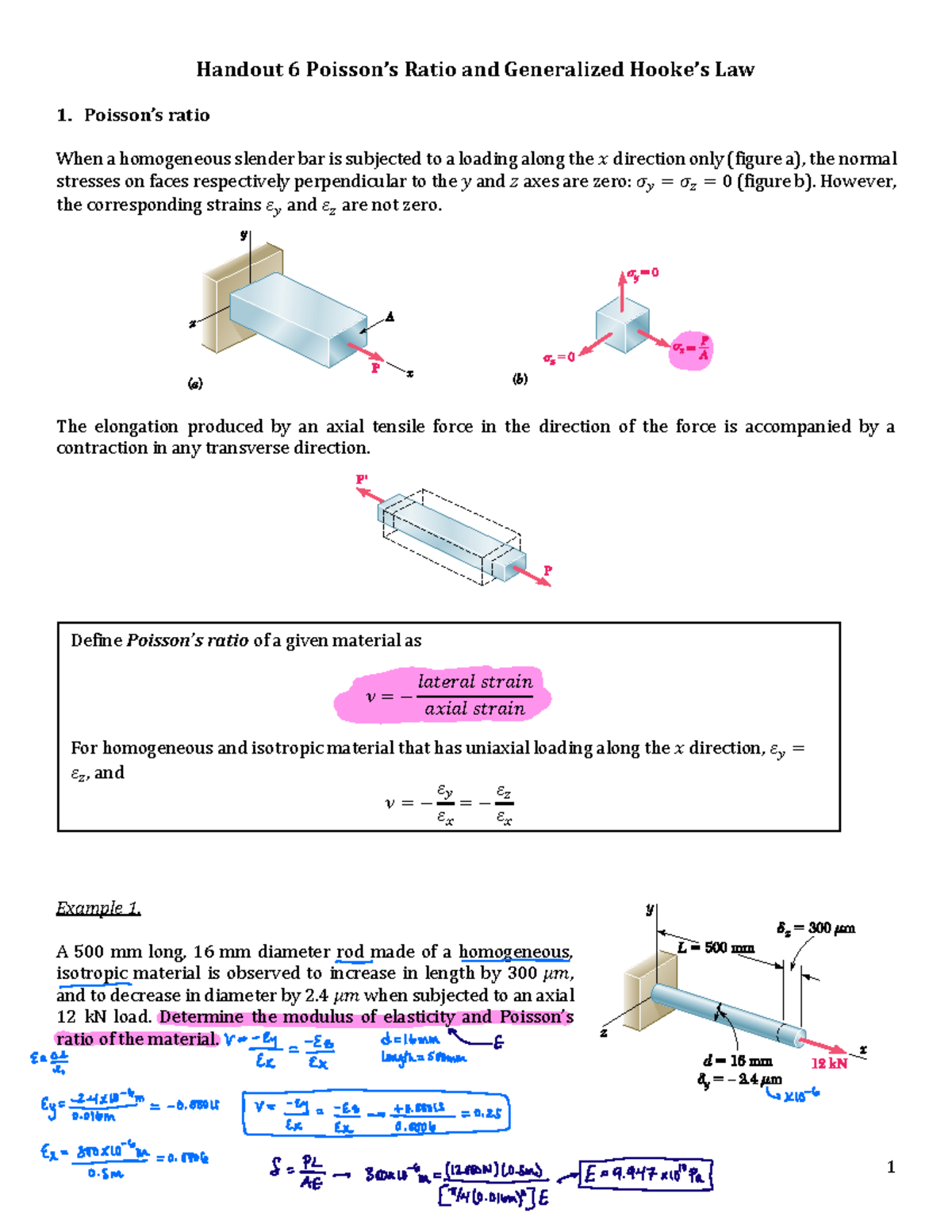 Biomechanics Handout 6: Poisson's Ratio & Generalized Hooke's Law - Studocu