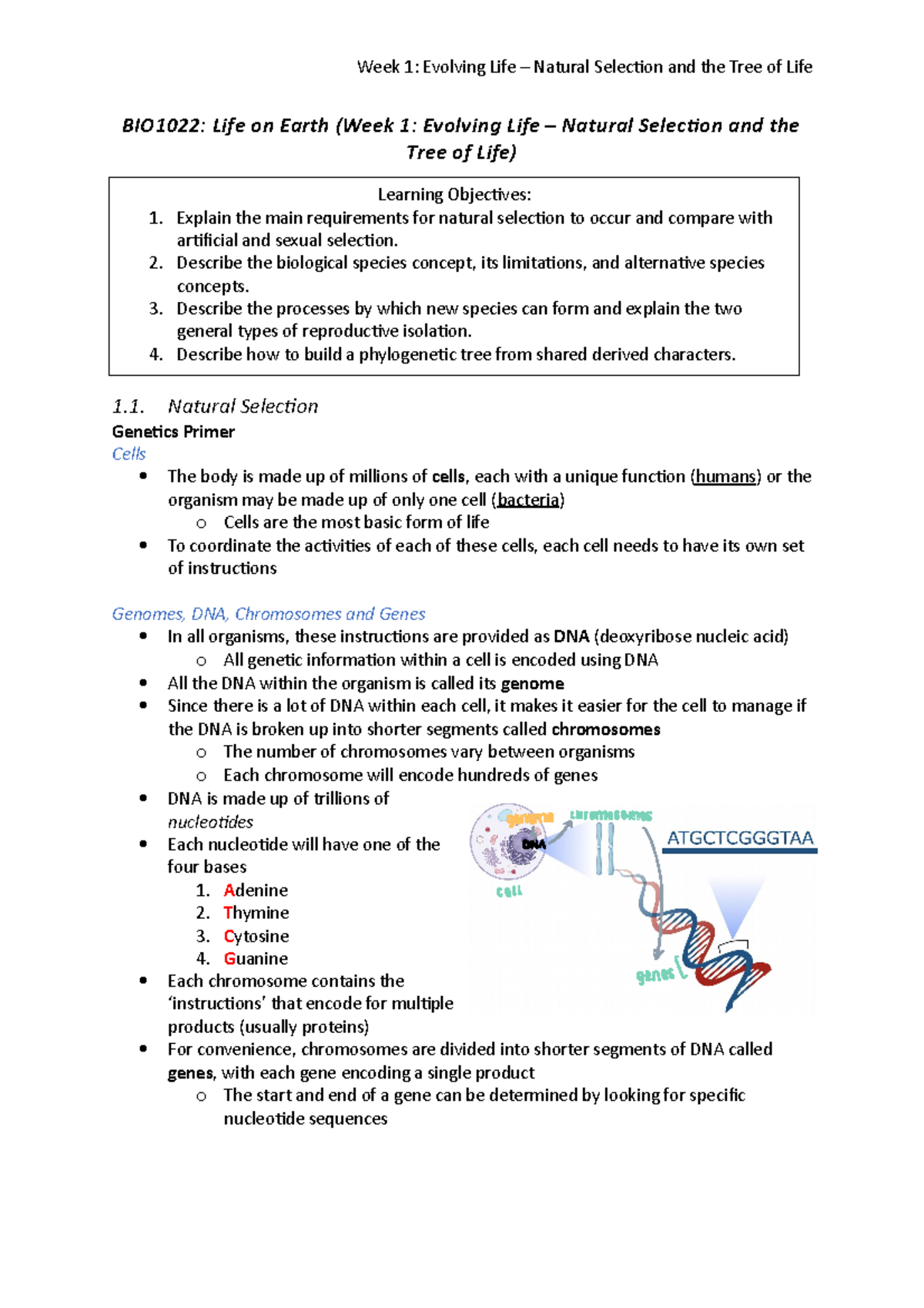 Week 1 Discover - Lecture notes 1 - BIO1022: Life on Earth (Week 1 ...