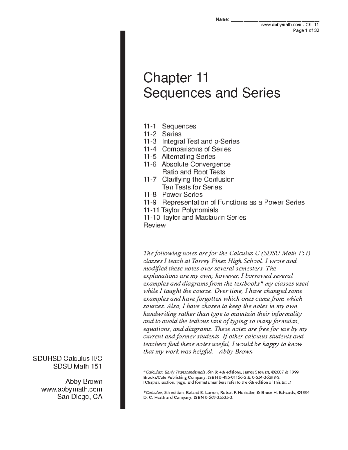 Chapter 11 - solutions for the book - Chapter 11 Sequences and Series ...