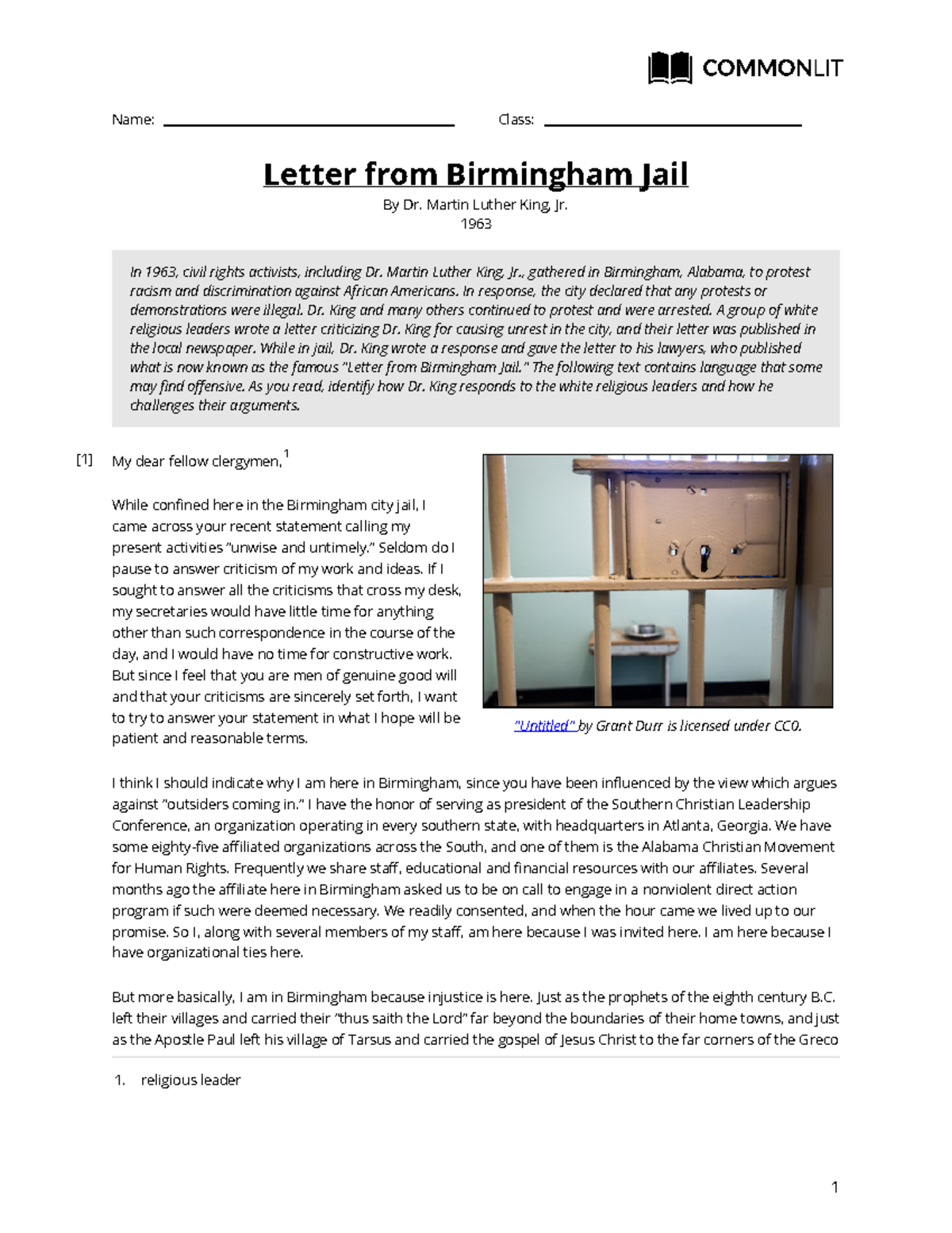 2022-22 AP Lang - Analyzing Dr. King's "Letter from Birmingham Jail ...