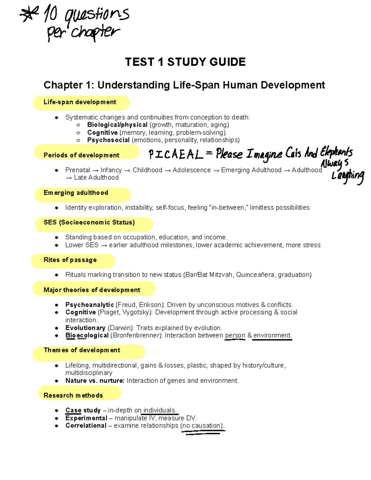 Lifespan Development Overview Study Guide: Key Concepts & Theories (PSY ...