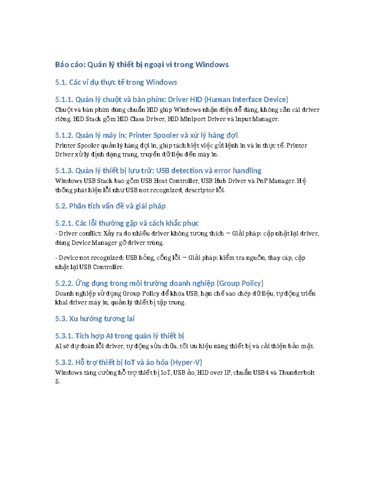 Báo cáo: Quản lý thiết bị ngoại vi trong Windows 5.1 - Studocu