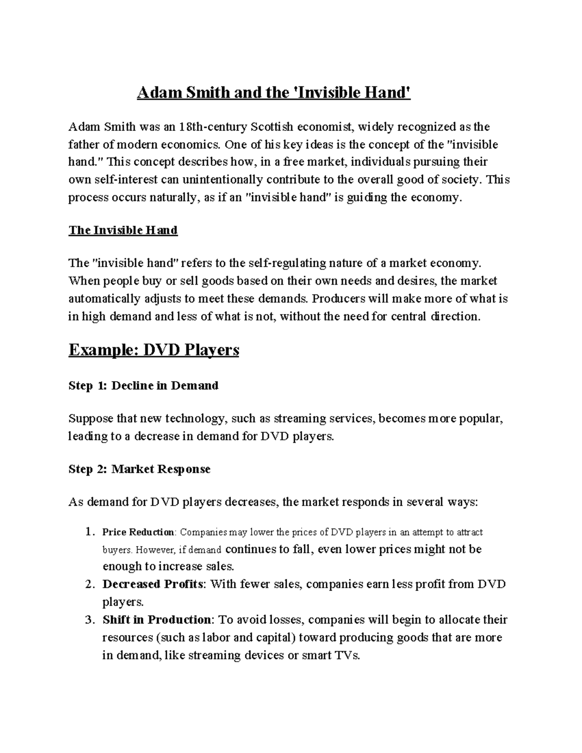 Adam Smith: The Invisible Hand in Market Economy - A Level Econ - Studocu