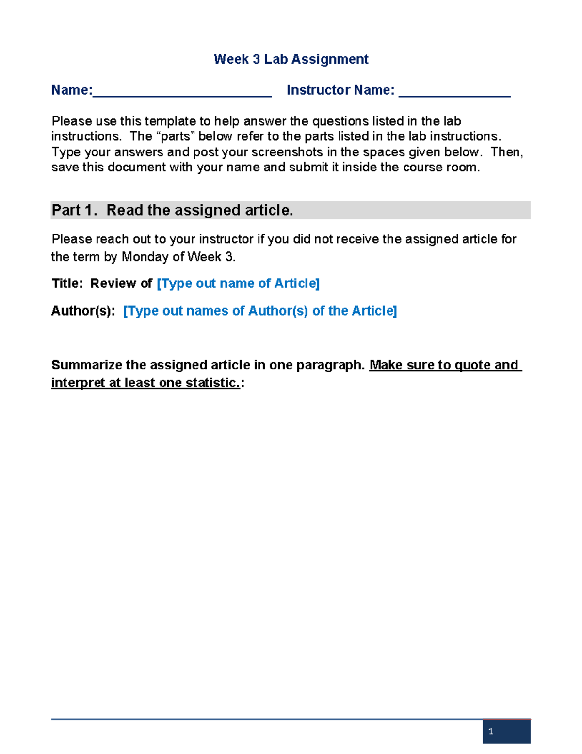 Week 3 Lab Assignment Template for Article Analysis (Course Code) - Studocu