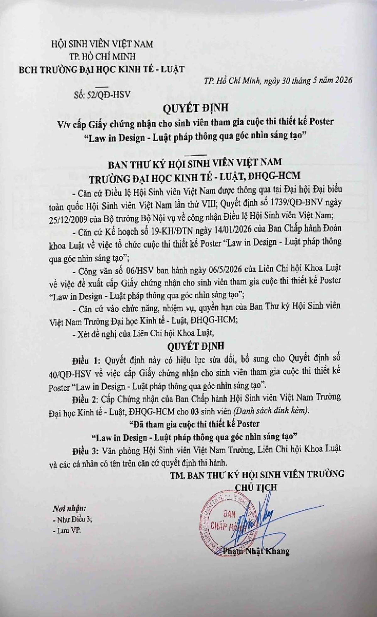 Quyết Định 5226: Giấy Chứng Nhận Tham Gia Cuộc Thi Poster in Design ...