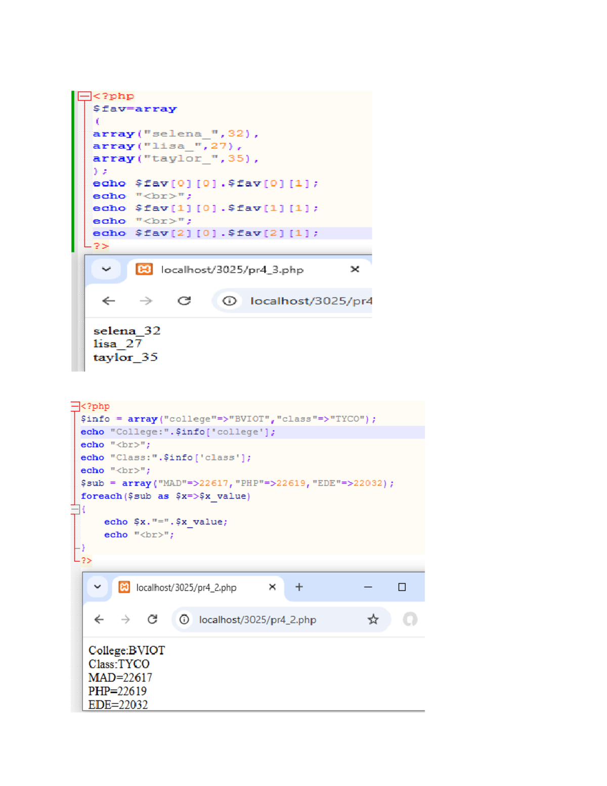 Exp 2, 3 & 4 - Manual - Sfavearray ( array array array ) : echo echo ...