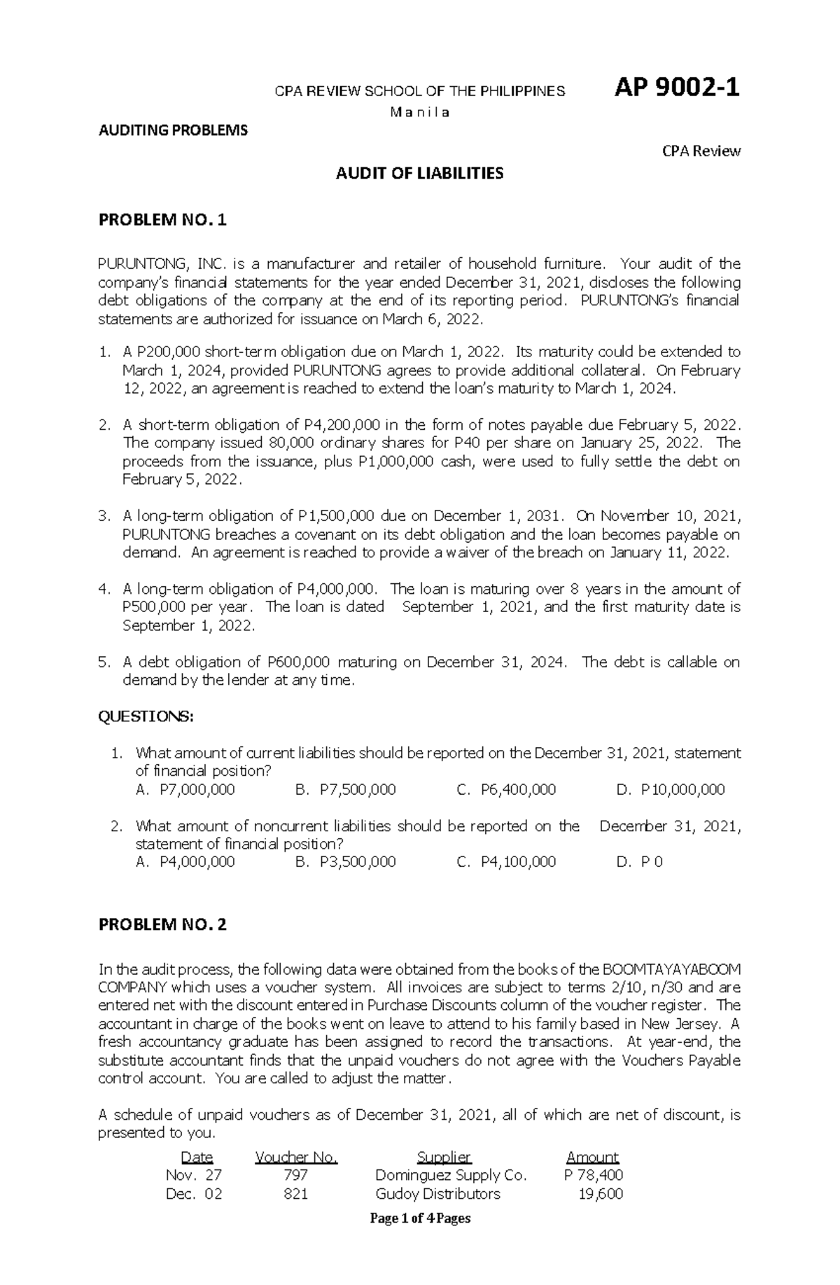 AP 9002-1 AUDITING PROBLEMS: LIABILITIES REVIEW & ADJUSTMENTS - Studocu